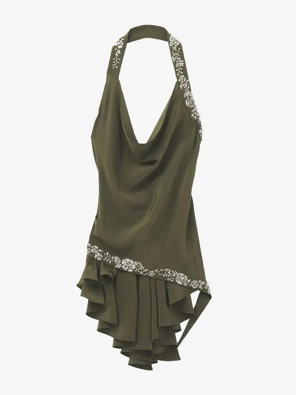 Alexander McQueen Asymmetric Floral Embroidery Halter Top - Green