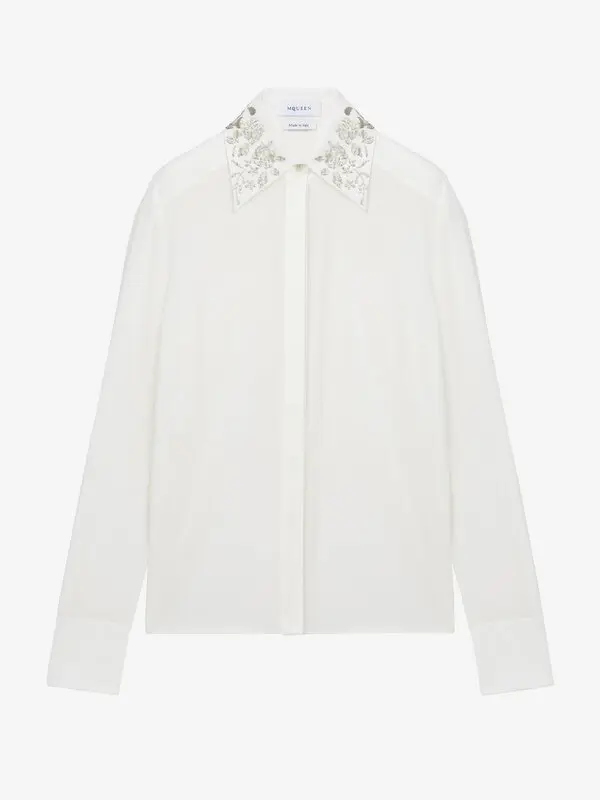 Alexander McQueen Floral Embroidery Silk Shirt - Ivory