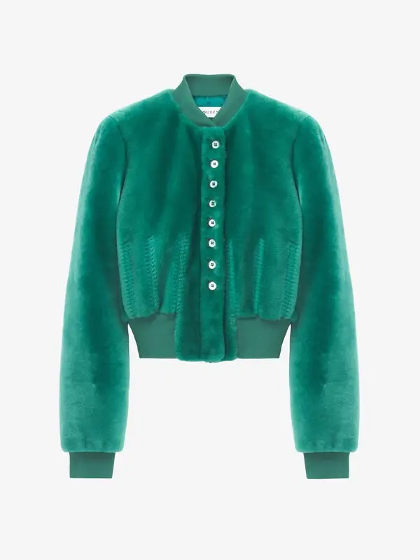 Alexander McQueen Shearling Bomber Jacket - Blue
