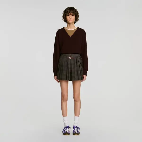 Sandro Checked Pleated Skirt