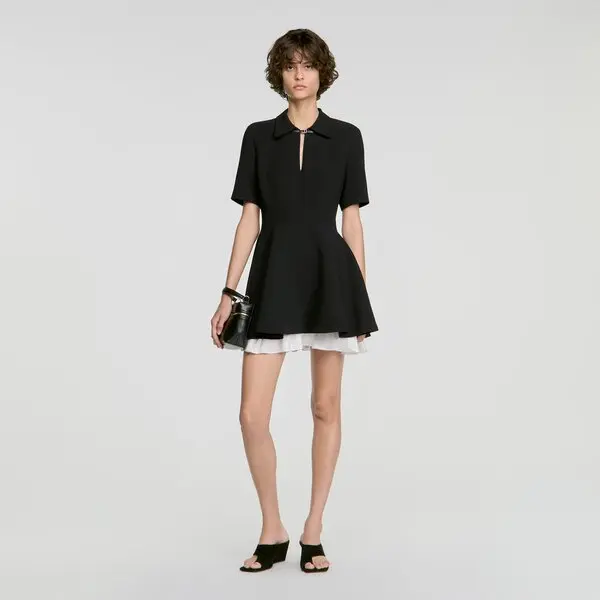 Sandro Short Contrast Skater Dress - Black
