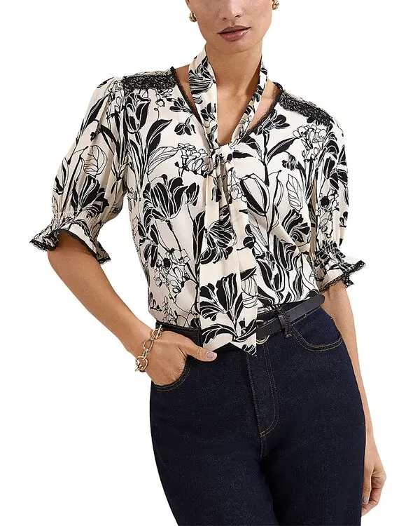 PHASE EIGHT Aisra Lace Trim Printed Blouse
