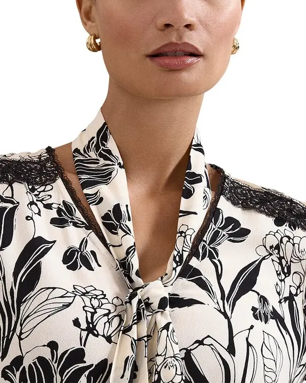 PHASE EIGHT Aisra Lace Trim Printed Blouse