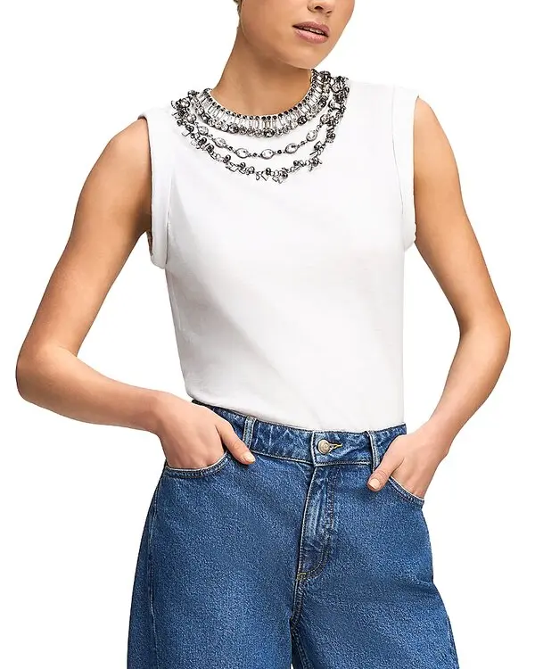 Cinq À Sept Embellished Layered Necklace T-shirt - White