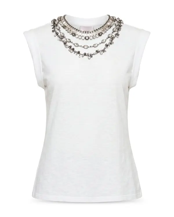 Cinq À Sept Embellished Layered Necklace T-shirt - White