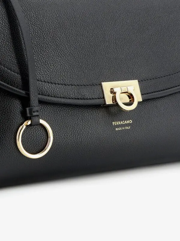 FERRAGAMO Leather Shoulder Bag With Gancini Detail - Black