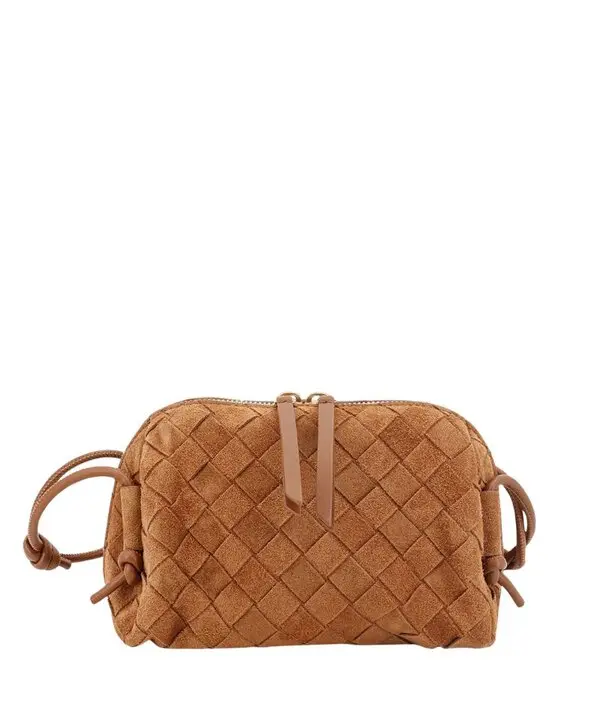 Bottega Veneta Suede Intrecciato Pochette Concert Bag - Beige
