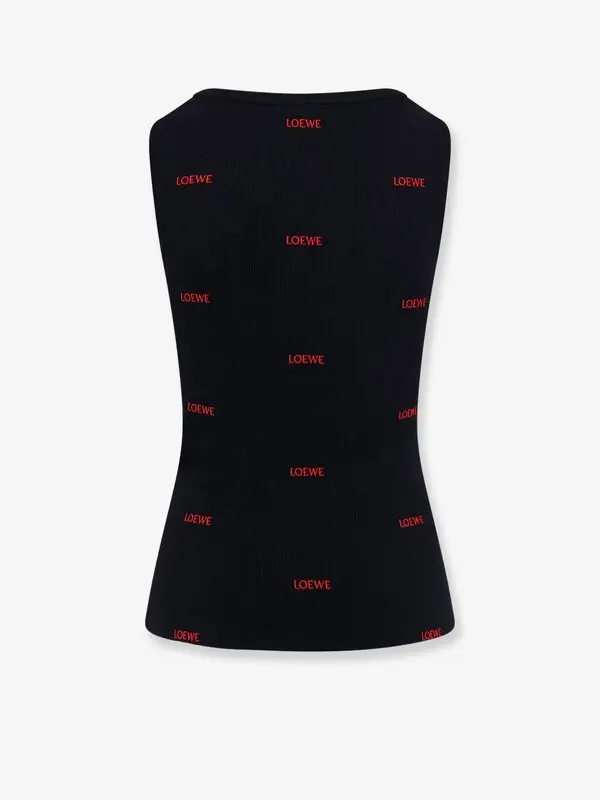 Loewe Cotton Allover Logo Lettering Embroidery Tank Top - Black