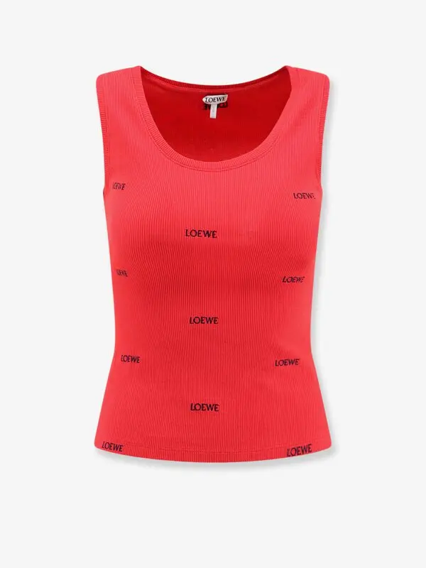Loewe Cotton Tank Top With Allover Embroidered Logo Lettering - Red