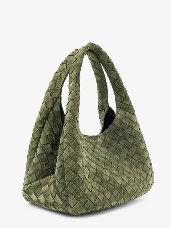 Bottega Veneta Intrecciato Suede Shoulder Bag - Green