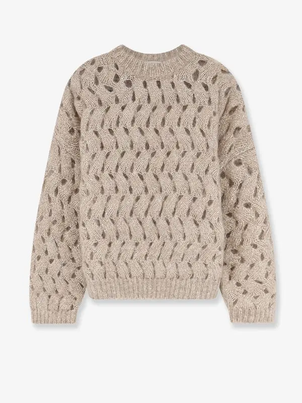 Brunello Cucinelli Perforated Sweater With Micro Sequins - Beige