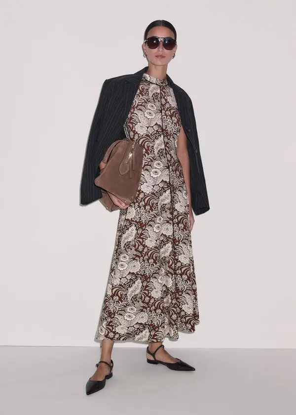 ME+EM Elaborate Botanical Print Short Sleeve Maxi Dress