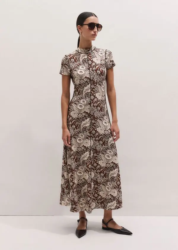 ME+EM Elaborate Botanical Print Short Sleeve Maxi Dress
