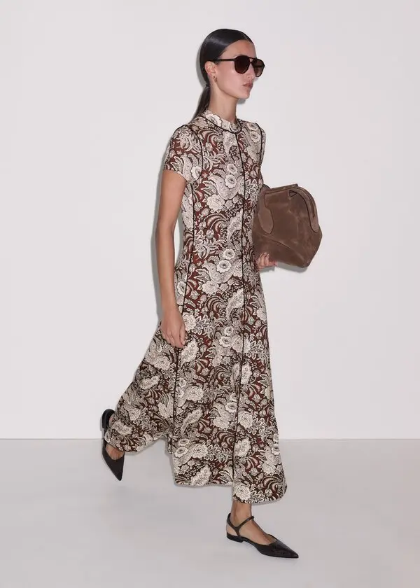 ME+EM Elaborate Botanical Print Short Sleeve Maxi Dress