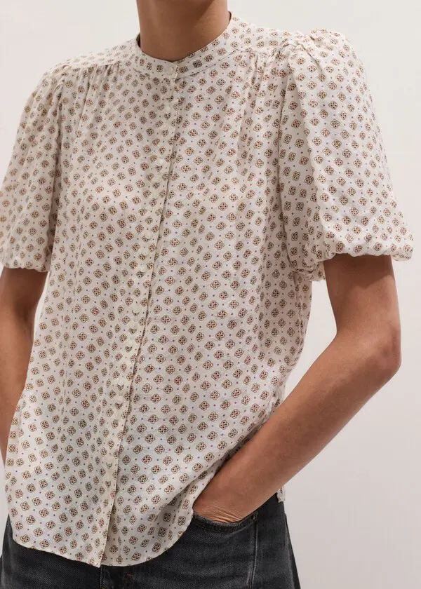 ME+EM Printed Silk Cotton Blouse With Tie Detail