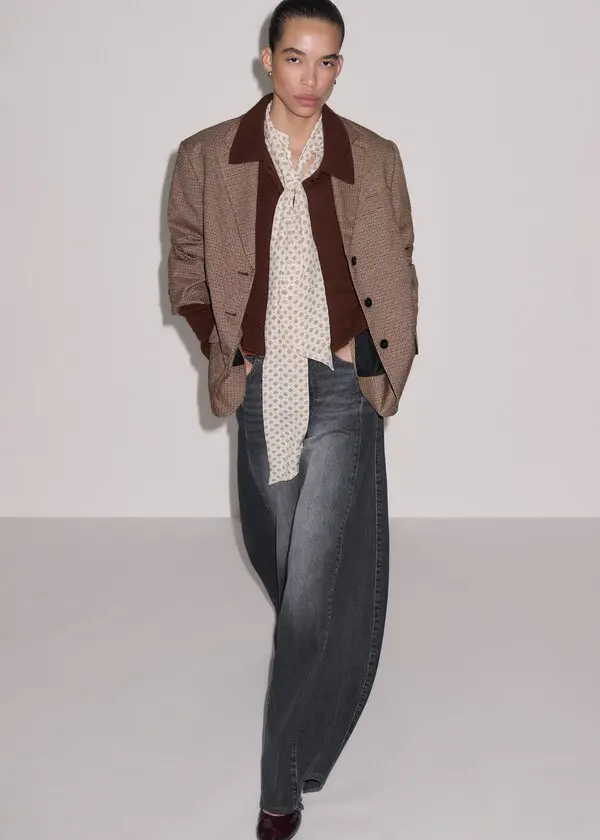 ME+EM Printed Silk Cotton Blouse With Tie Detail