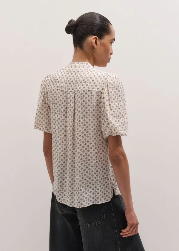 ME+EM Printed Silk Cotton Blouse With Tie Detail