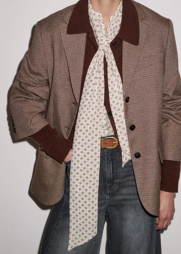 ME+EM Printed Silk Cotton Blouse With Tie Detail