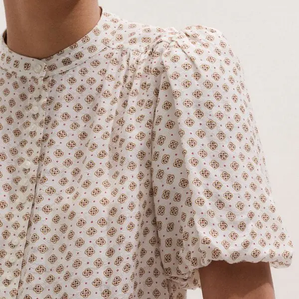 ME+EM Printed Silk Cotton Blouse With Tie Detail