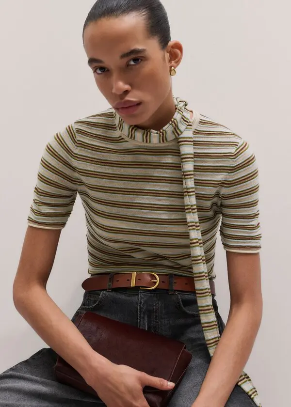 ME+EM Striped Slim Fit Knit Top With Tie Detail