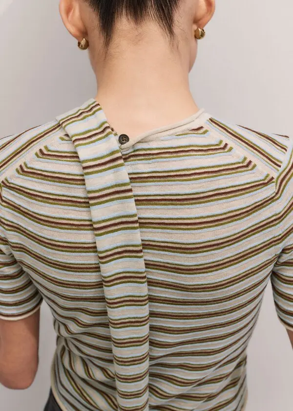 ME+EM Striped Slim Fit Knit Top With Tie Detail