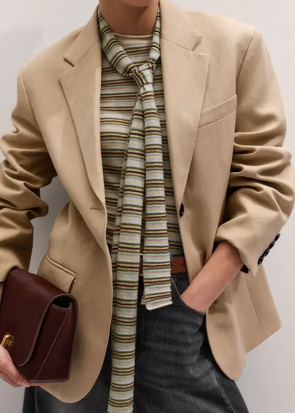 ME+EM Striped Slim Fit Knit Top With Tie Detail