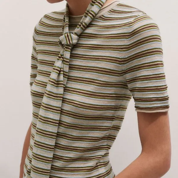 ME+EM Striped Slim Fit Knit Top With Tie Detail