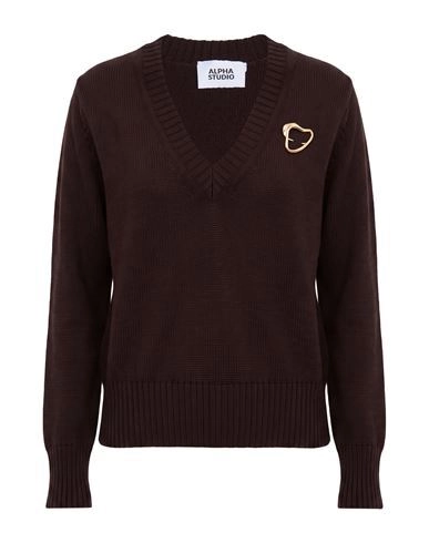 Alpha Studio Merino Wool V-neck Sweater - Brown