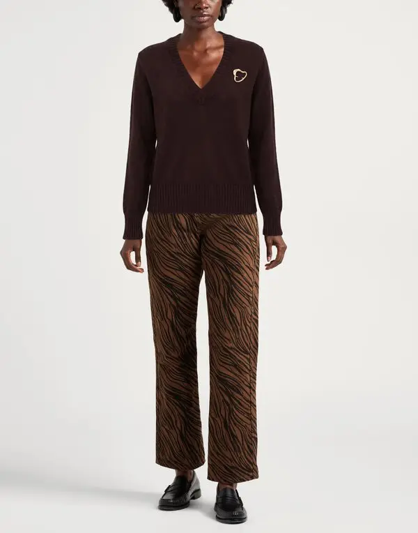 Alpha Studio Merino Wool V-neck Sweater - Brown