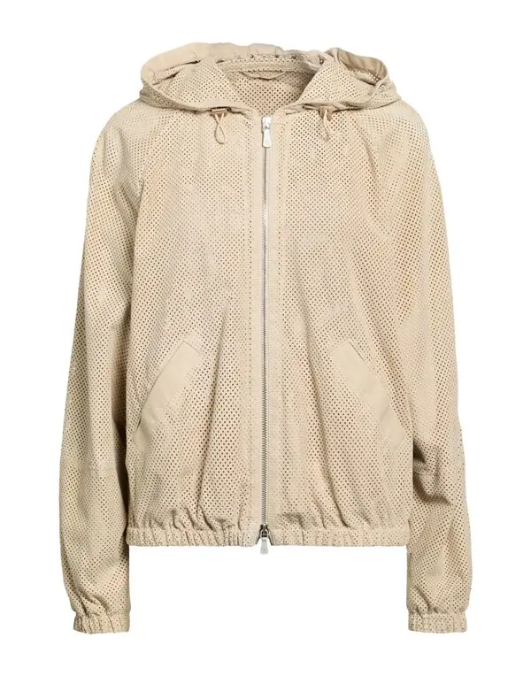 Eleventy Sand Lambskin Perforated Hooded Jacket
