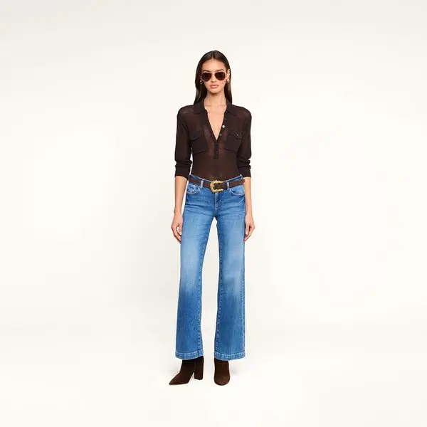 L'Agence Carine Pointelle Knit Polo With Utility Pockets - Coffee Bean