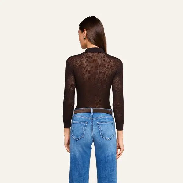 L'Agence Carine Pointelle Knit Polo With Utility Pockets - Coffee Bean