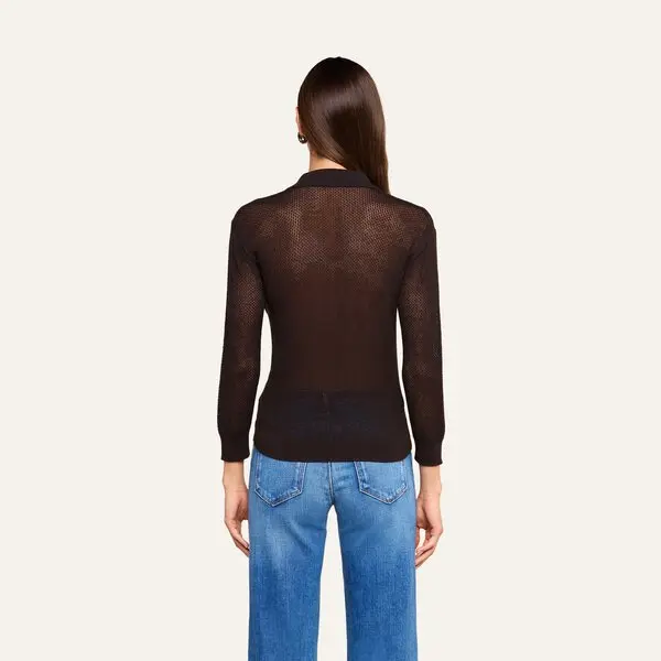 L'Agence Carine Pointelle Knit Polo With Utility Pockets - Coffee Bean