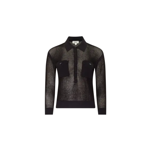 L'Agence Carine Pointelle Knit Polo With Utility Pockets - Coffee Bean