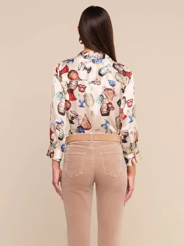 L'Agence Dani Silk Blouse With Vintage Glassware Print And 3/4 Sleeves