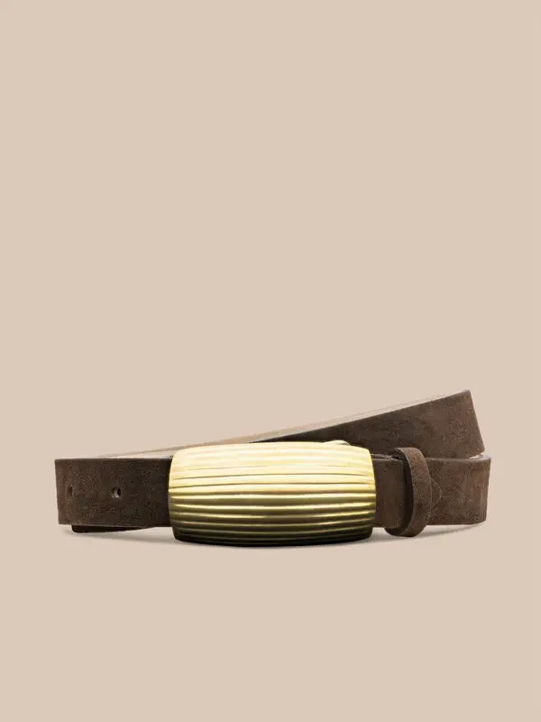 L'Agence Machado Suede Belt With Ribbed Buckle