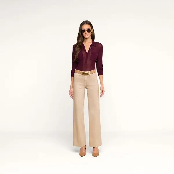 L'Agence Carine Pointelle Knit Polo Shirt - Deep Sangria