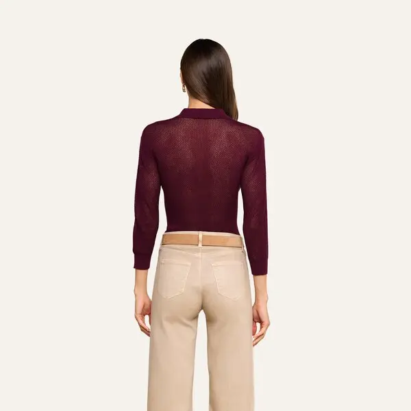 L'Agence Carine Pointelle Knit Polo Shirt - Deep Sangria