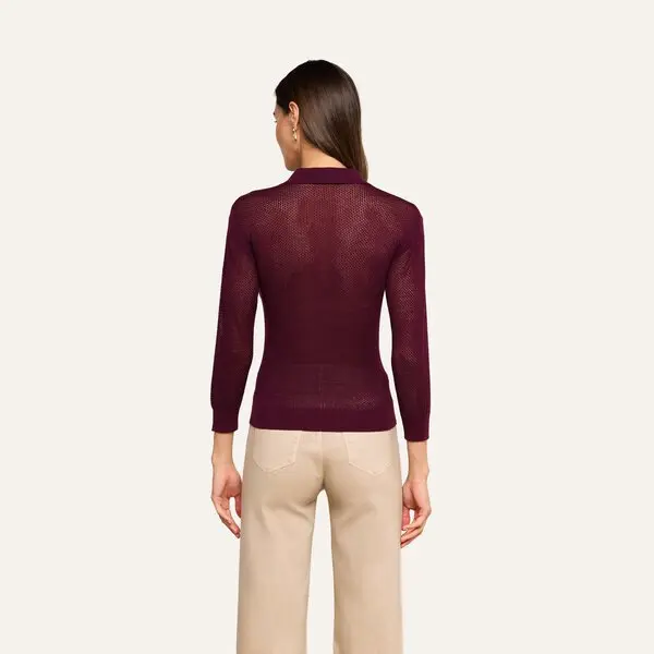 L'Agence Carine Pointelle Knit Polo Shirt - Deep Sangria
