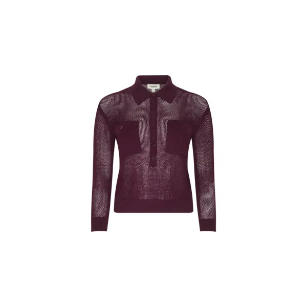 L'Agence Carine Pointelle Knit Polo Shirt - Deep Sangria