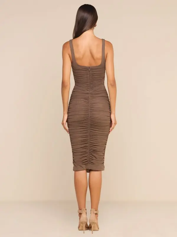 L'Agence Anya Shirred Midi Dress