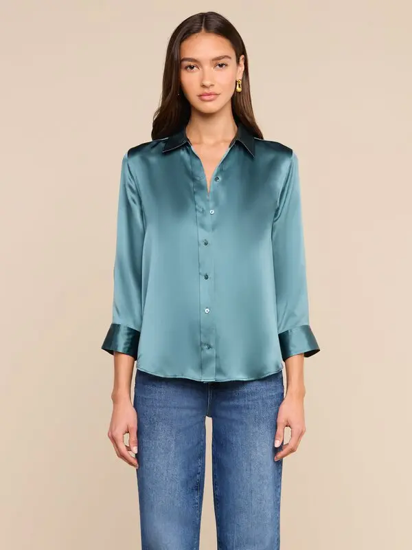 L'Agence Silk Blouse Top - Cadet Blue