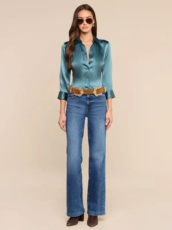 L'Agence Silk Blouse Top - Cadet Blue