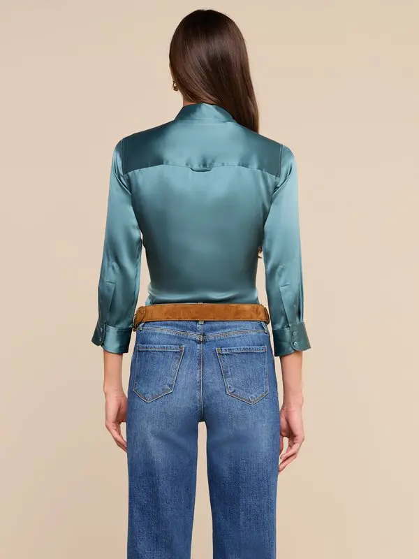L'Agence Silk Blouse Top - Cadet Blue