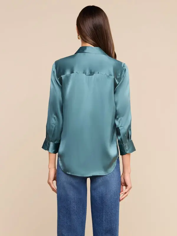 L'Agence Silk Blouse Top - Cadet Blue