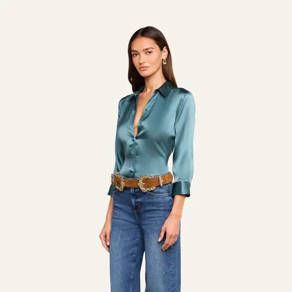 L'Agence Silk Blouse Top - Cadet Blue