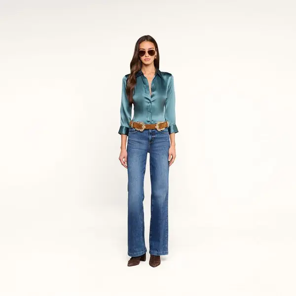 L'Agence Silk Blouse Top - Cadet Blue