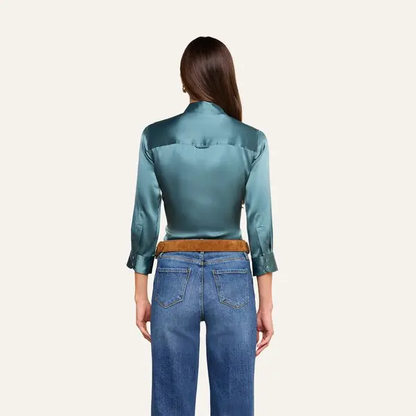 L'Agence Silk Blouse Top - Cadet Blue