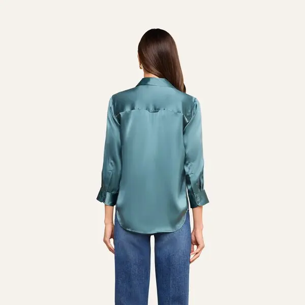 L'Agence Silk Blouse Top - Cadet Blue