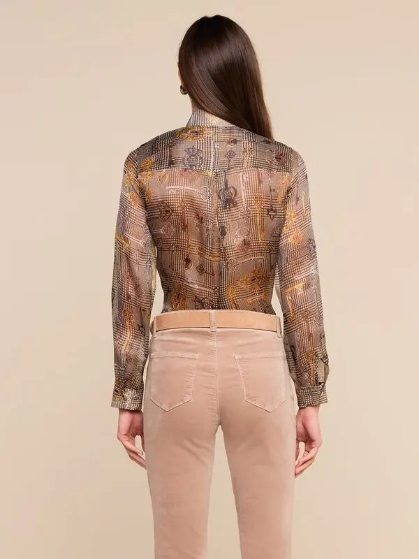 L'Agence Nina Silk Blouse Top In Houndstooth And Key Print